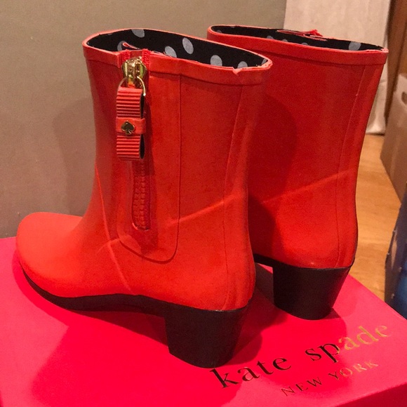 kate spade | Shoes | Kate Spade 9 Penny Red Shiny Rubber Heeled Booties ...